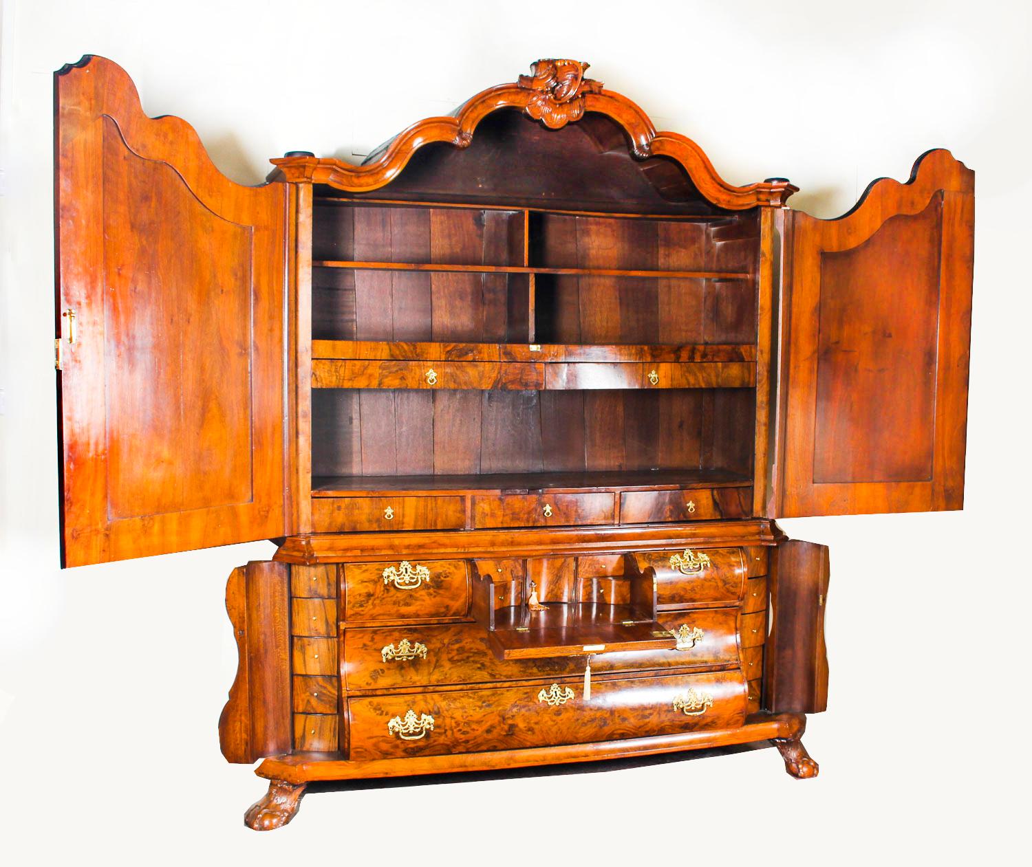 Antique Dutch Burr Walnut Bombé Cabinet Armoire Secret Drawers, 18th ...