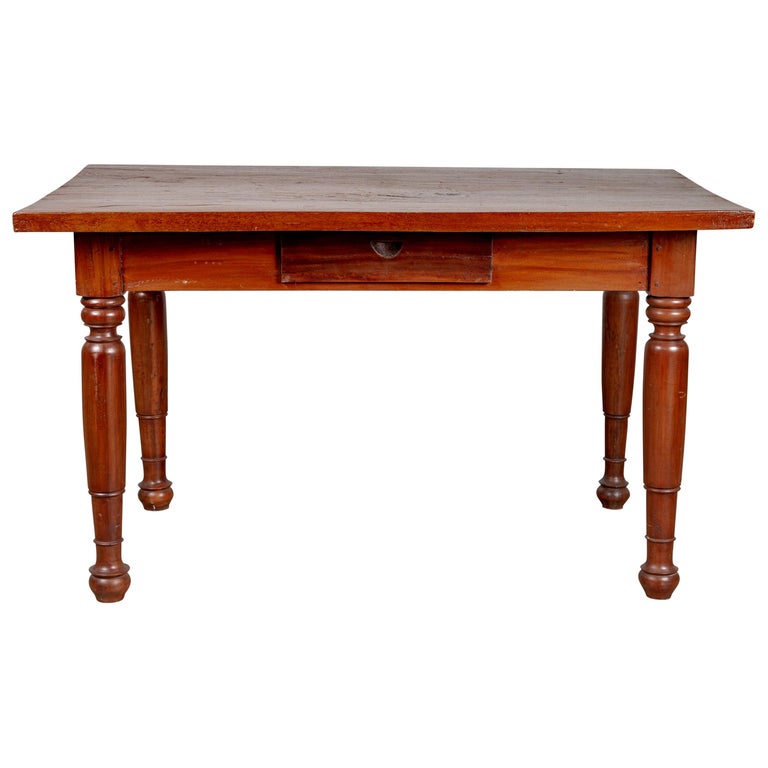Antique Dutch Colonial Javanese Teak Desk with Single Drawer and Turned ...