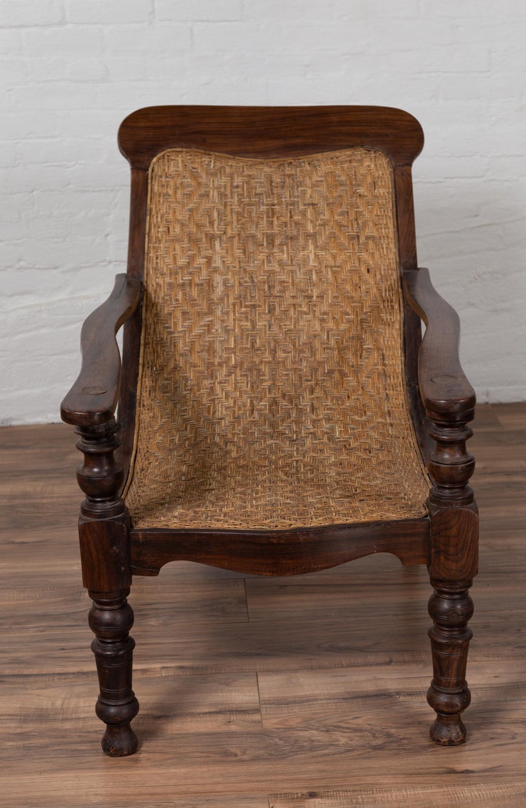 Antique Dutch Colonial Plantation Lounge Chair with Woven Rattan Seat ...