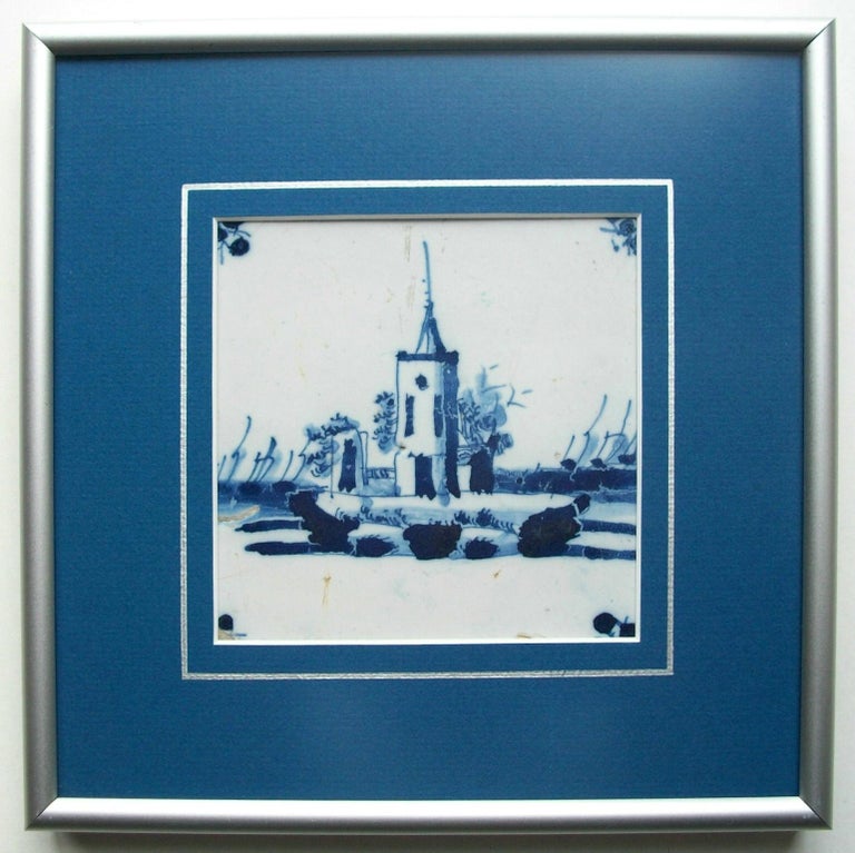 Antique Dutch Delft Ceramic Tile, Hand Painted Castle, Framed, 17th ...