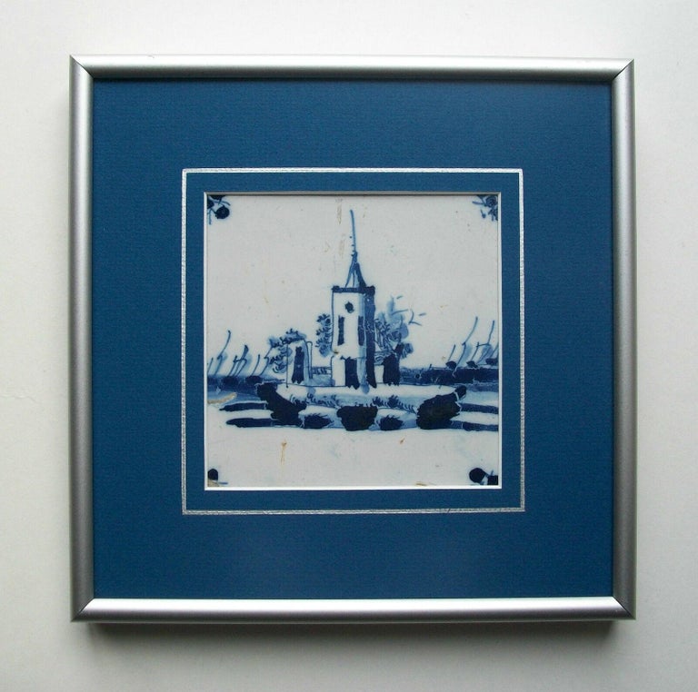 Antique Dutch Delft Ceramic Tile, Hand Painted Castle, Framed, 17th ...