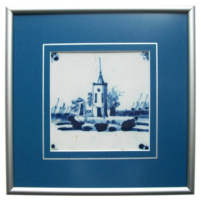 Antique Dutch Delft Ceramic Tile, Hand Painted Castle, Framed, 17th ...
