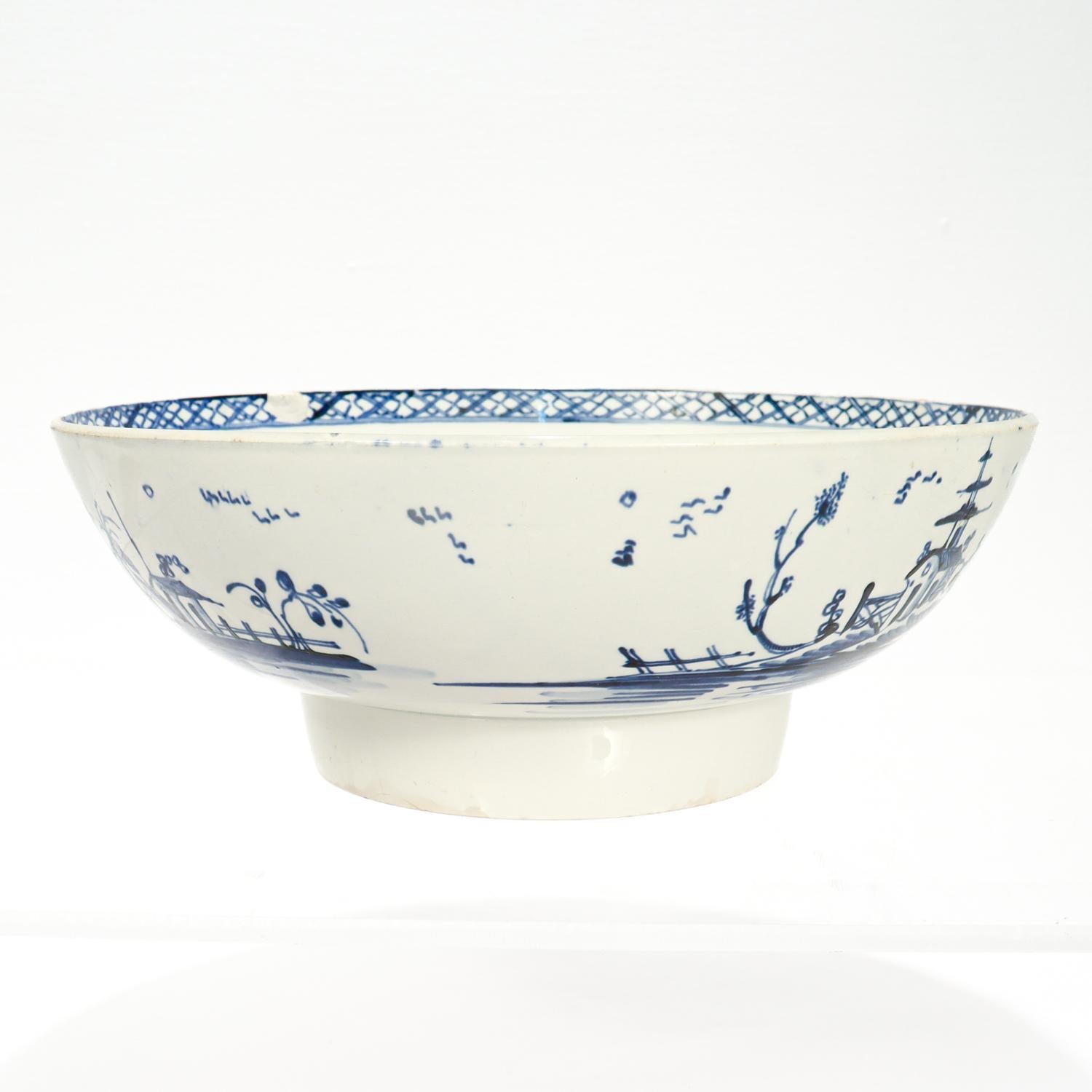 Antique Dutch Delft Pottery Punch Bowl For Sale at 1stDibs