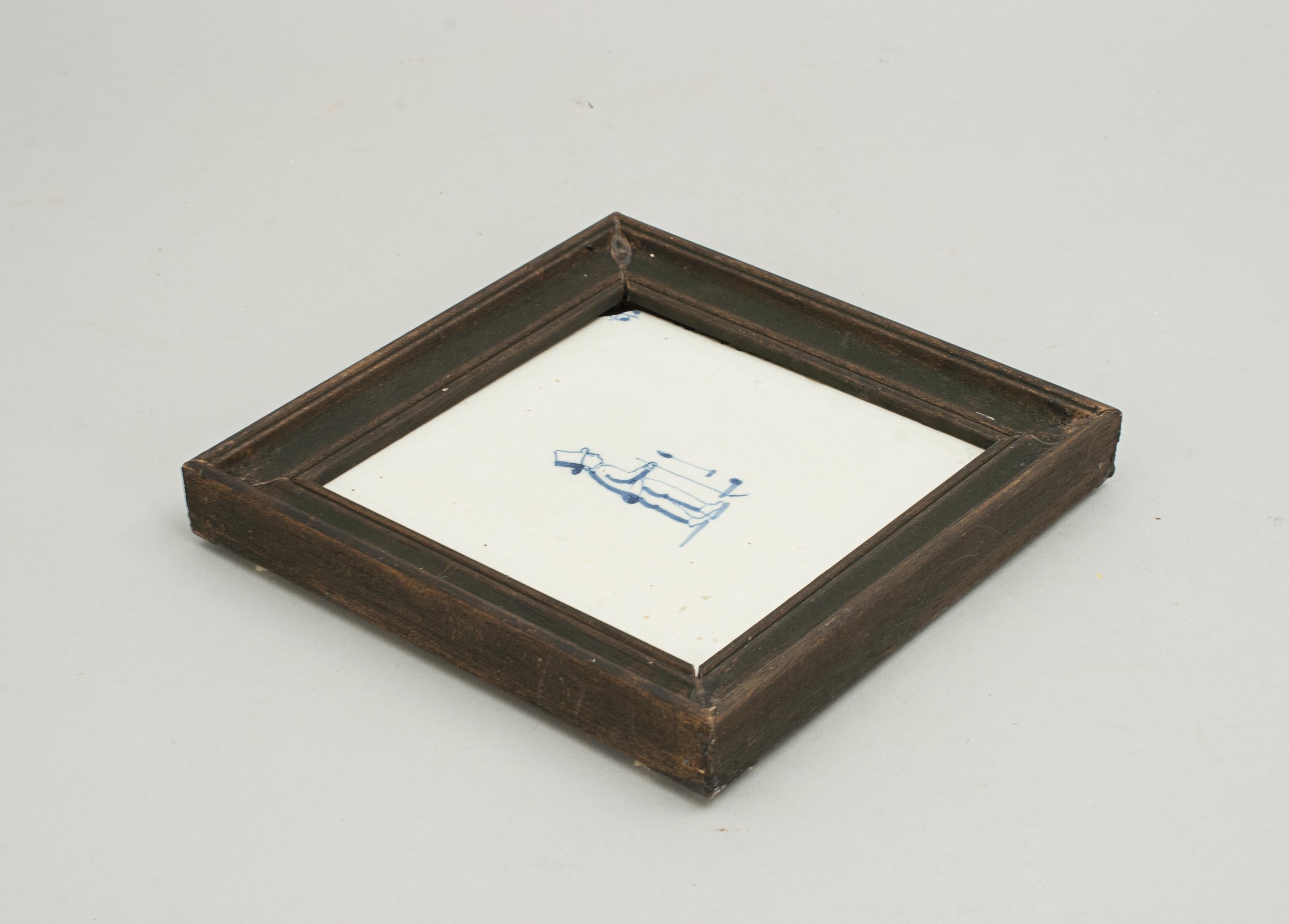 Antique Dutch Delft Tile With Golf Scene For Sale at 1stDibs