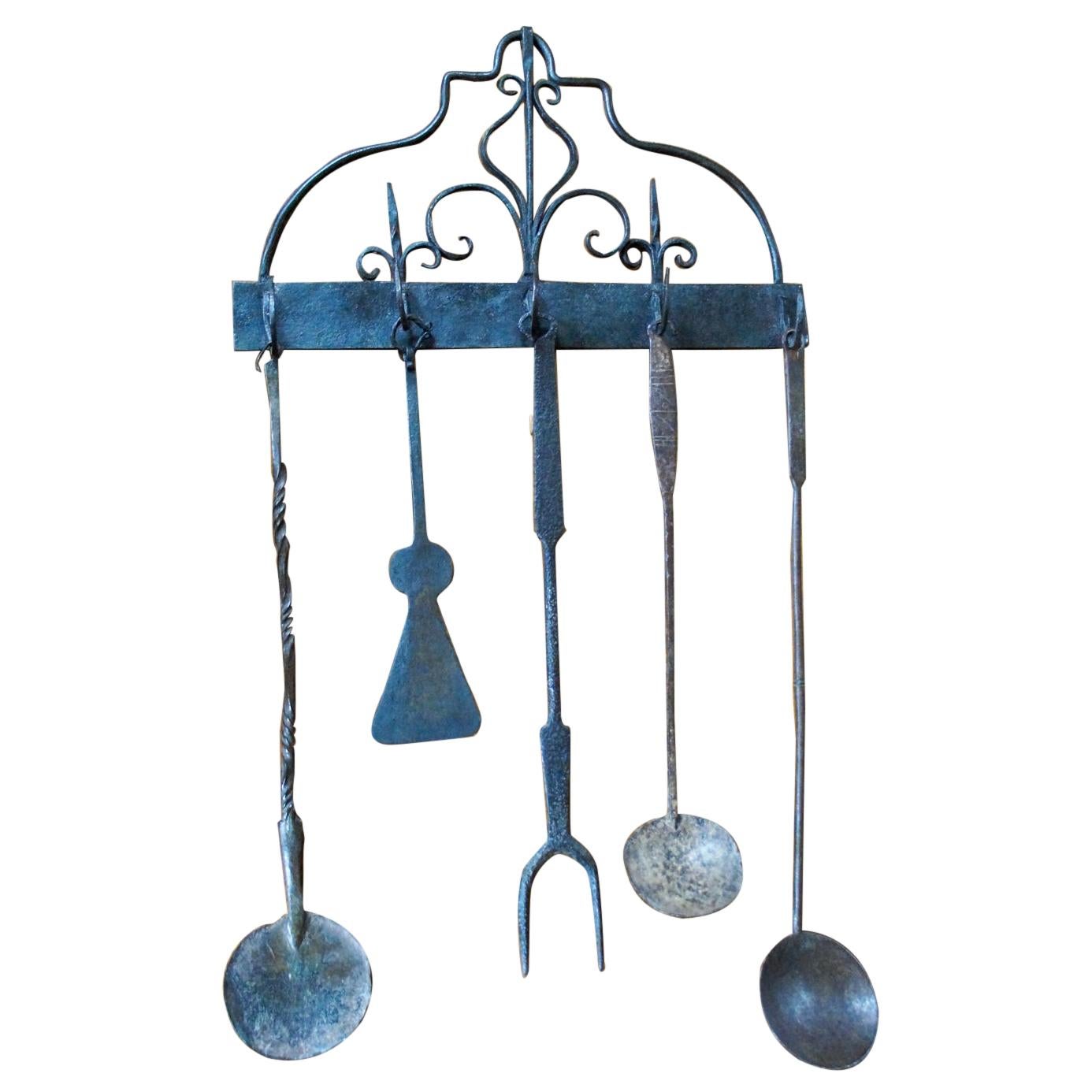 Antique Dutch Brass Fireplace Tool Set, Fire Tools, 17th Century at 1stDibs