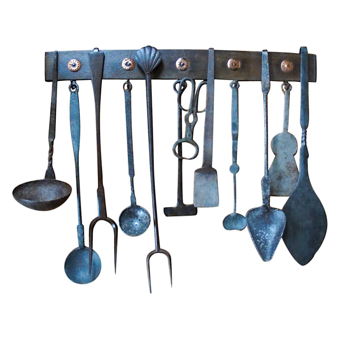 Antique Dutch Brass Fireplace Tool Set, Fire Tools, 17th Century at 1stDibs