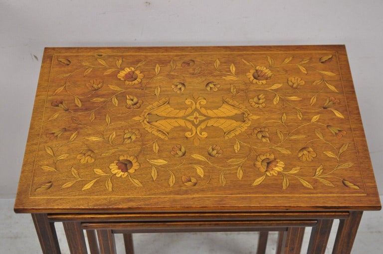 Antique Dutch Marquetry Inlay Mahogany Nesting Side Tables, 3 Pc Set ...