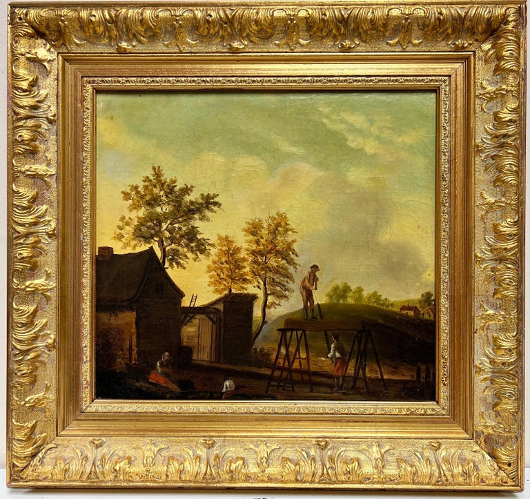 Antique Dutch - Fine Antique Dutch Oil Painting Builders at Work ...