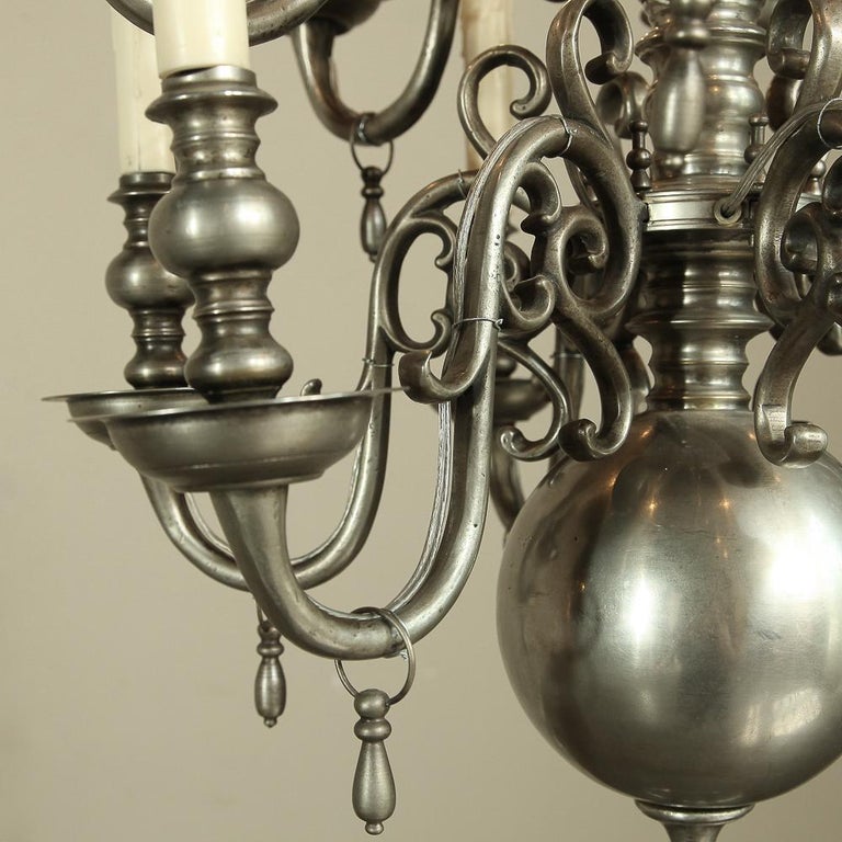 Antique Dutch Pewter 12-Light Chandelier For Sale at 1stDibs