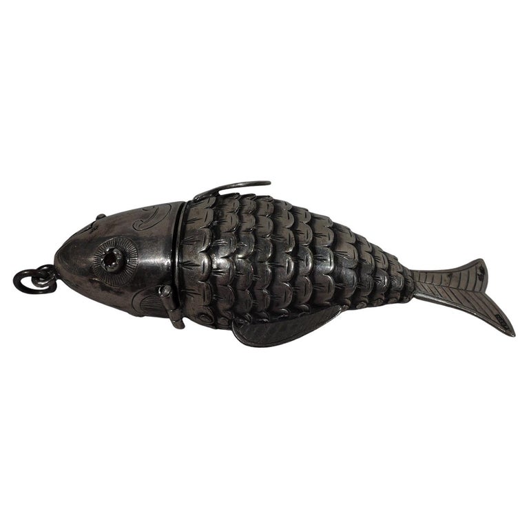 Antique Dutch Silver Articulated Fish Box with Slack-Jawed Mouth For ...