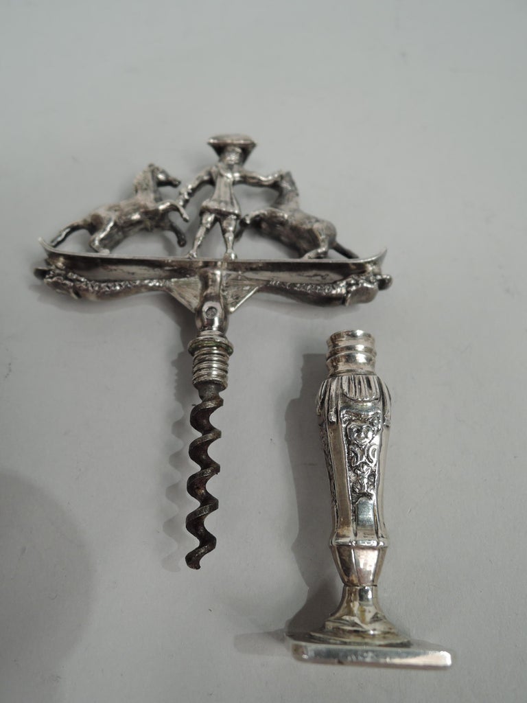 Antique Dutch Silver Corkscrew with Armorial Seal For Sale at 1stDibs