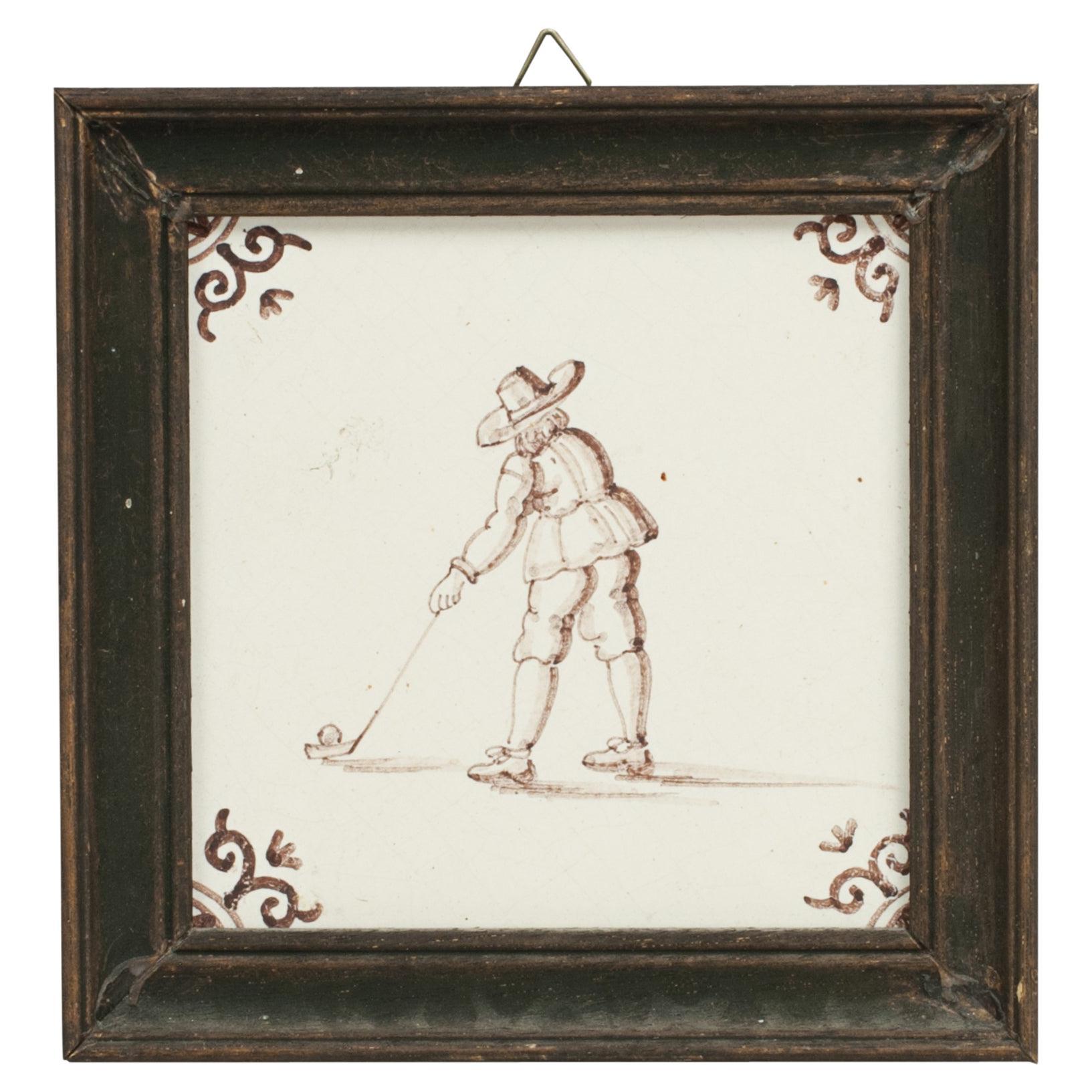 Antique Dutch Tile With Golf Scene. For Sale at 1stDibs