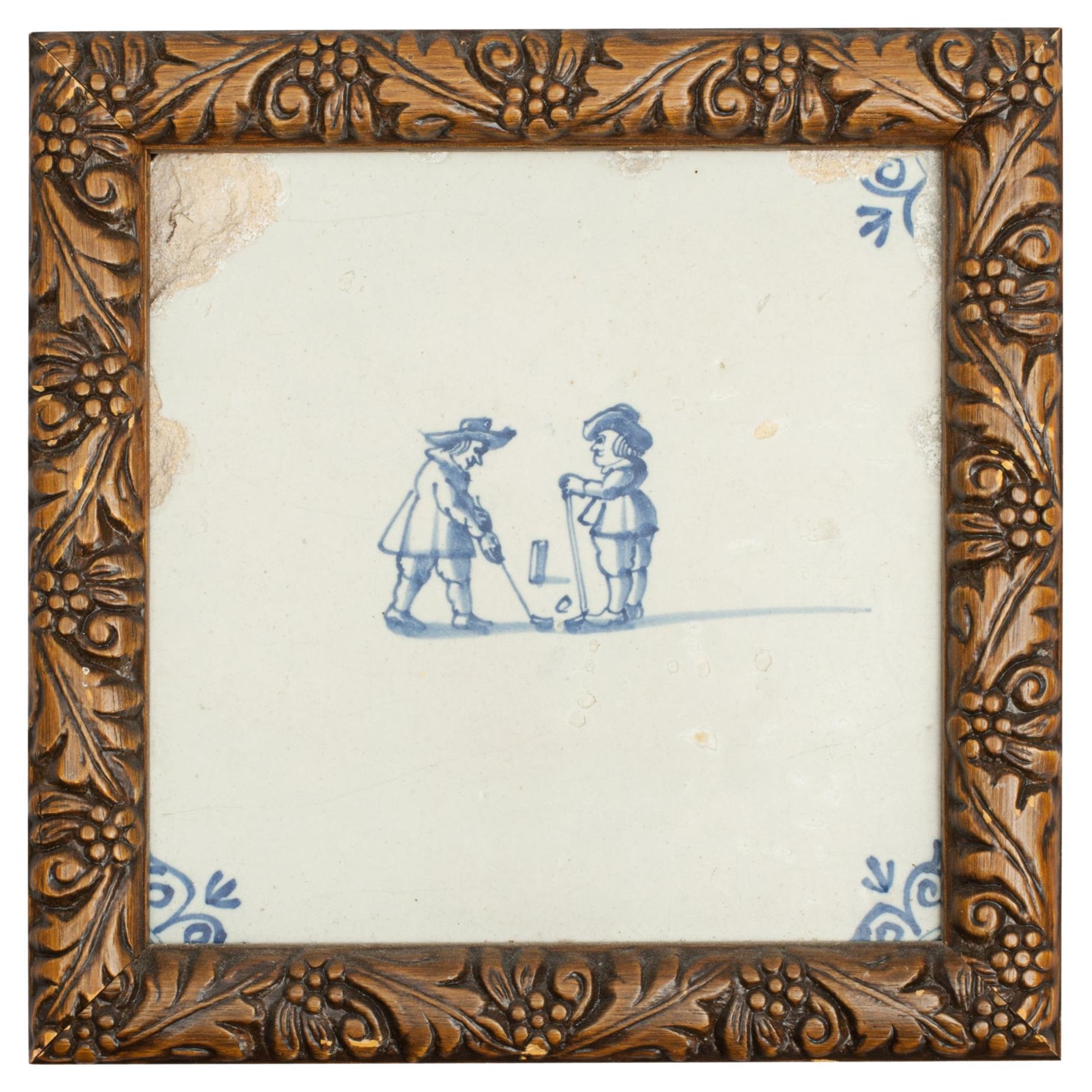Antique, Dutch Tile With Golf Scene. For Sale at 1stDibs