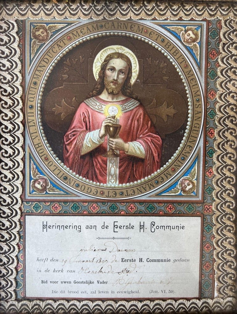 Antique Dutch Tramp Art First Communion Certificate, 1899 For Sale at ...
