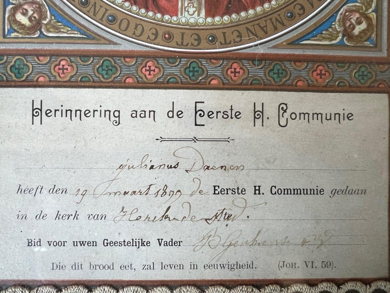 Antique Dutch Tramp Art First Communion Certificate, 1899 For Sale at ...