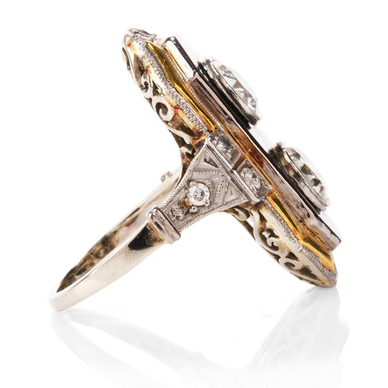 Antique Dutchess Diamond Onyx Platinum 18 Karat Cocktail Ring For Sale ...