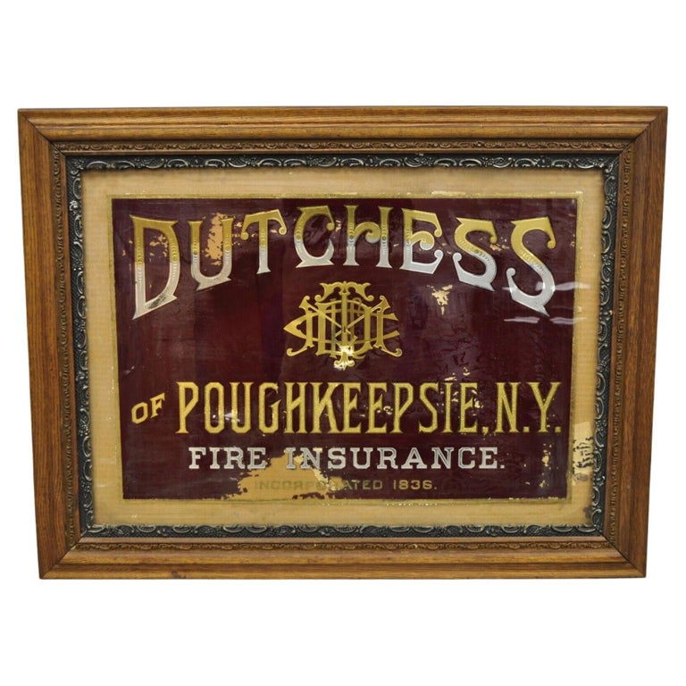 Antique Dutchess of Poughkeepsie NY Fire Insurance Reverse Painted ...