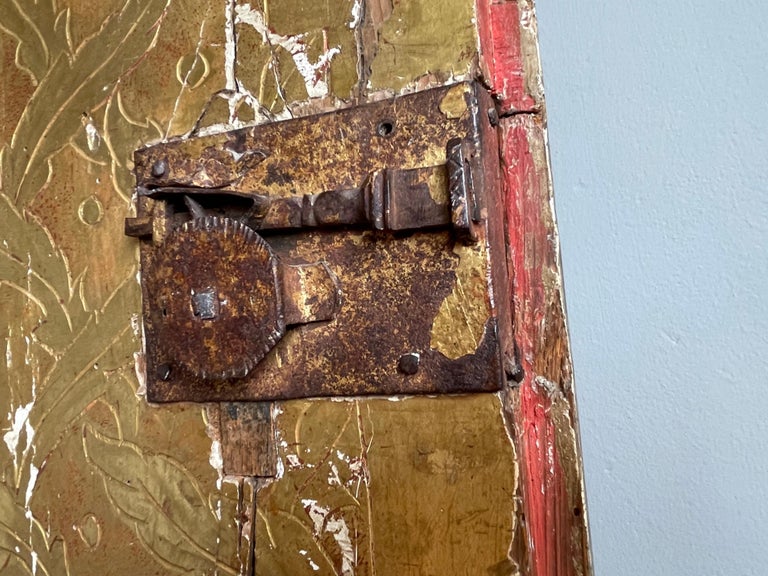 Antique Early 1600s Gilt Gothic Tabernacle Door W. Lamb Resting on 7 ...