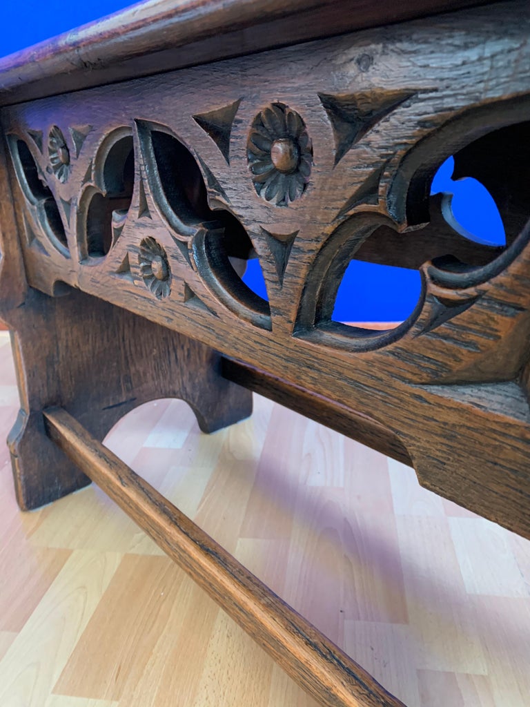 Antique Early 1900s Gothic Revival Stool or Table with Hand Carved ...