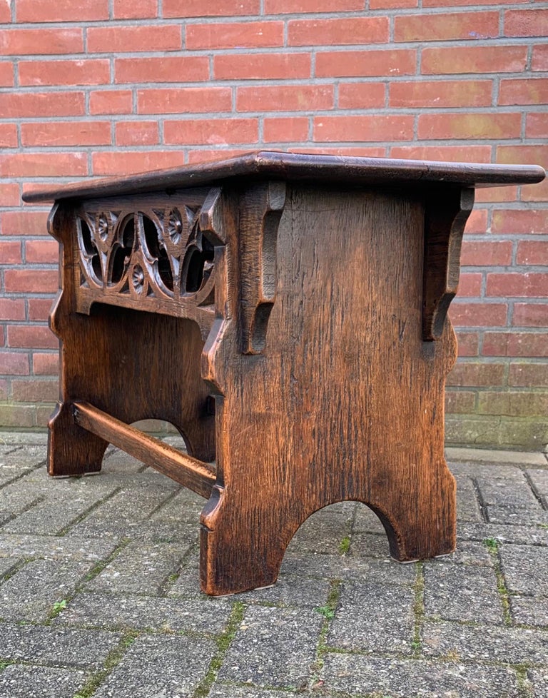 Antique Early 1900s Gothic Revival Stool or Table with Hand Carved ...