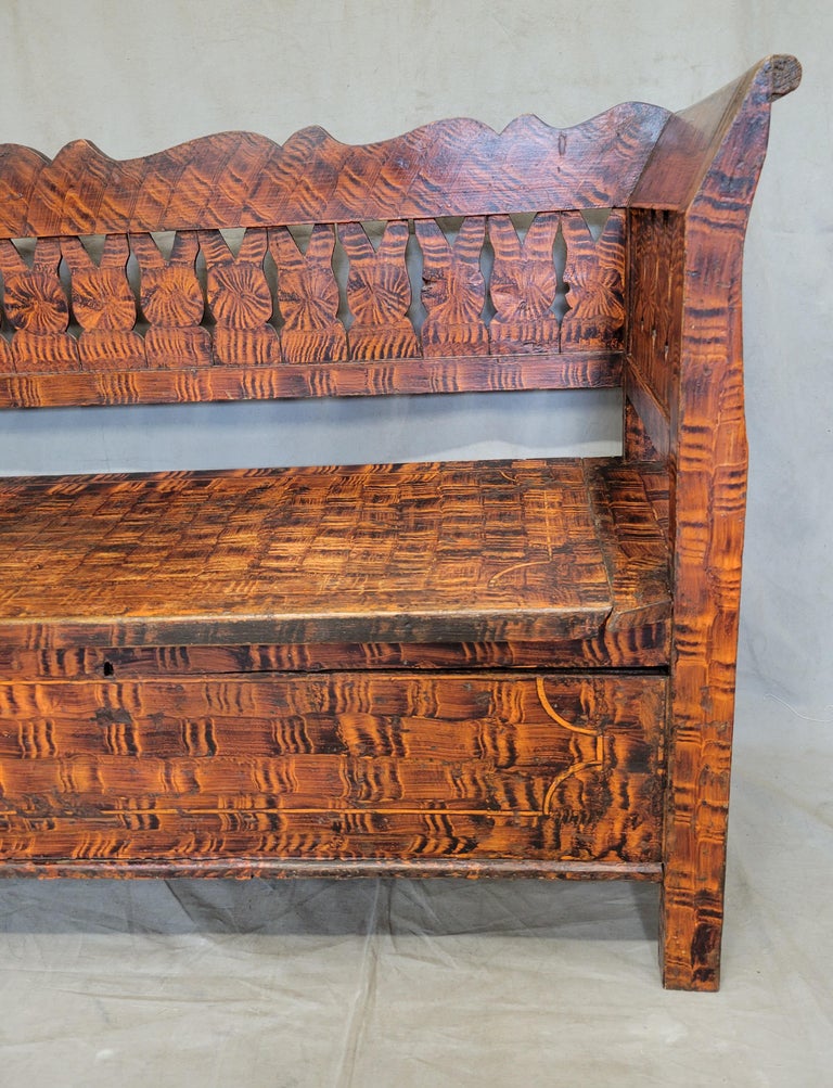 Antique Early 1900s Romanian Faux-Bois Hand Painted Pine Long Storage ...