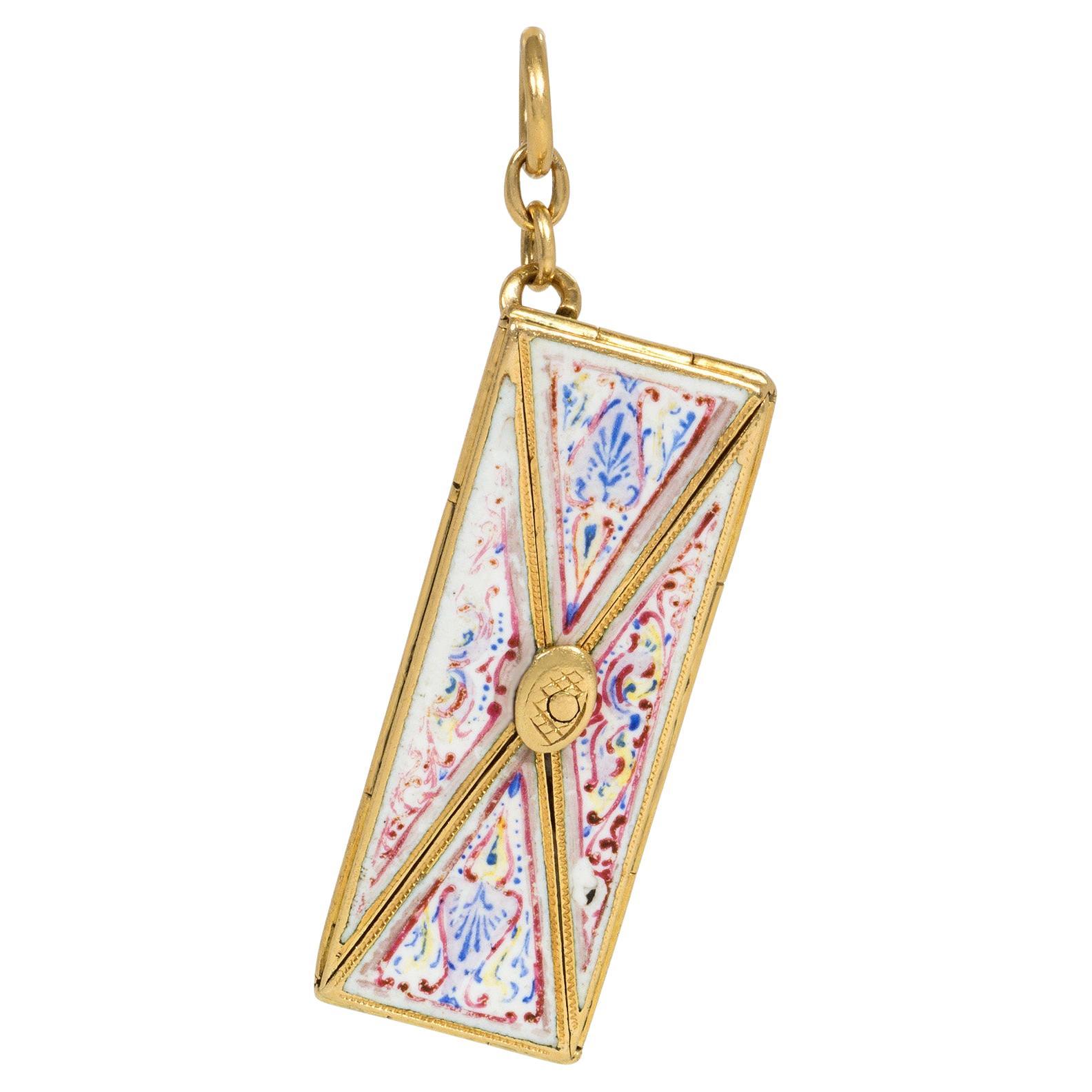 Antique Early 19th Century Enamel and Gold Love Note Charm Pendant For ...