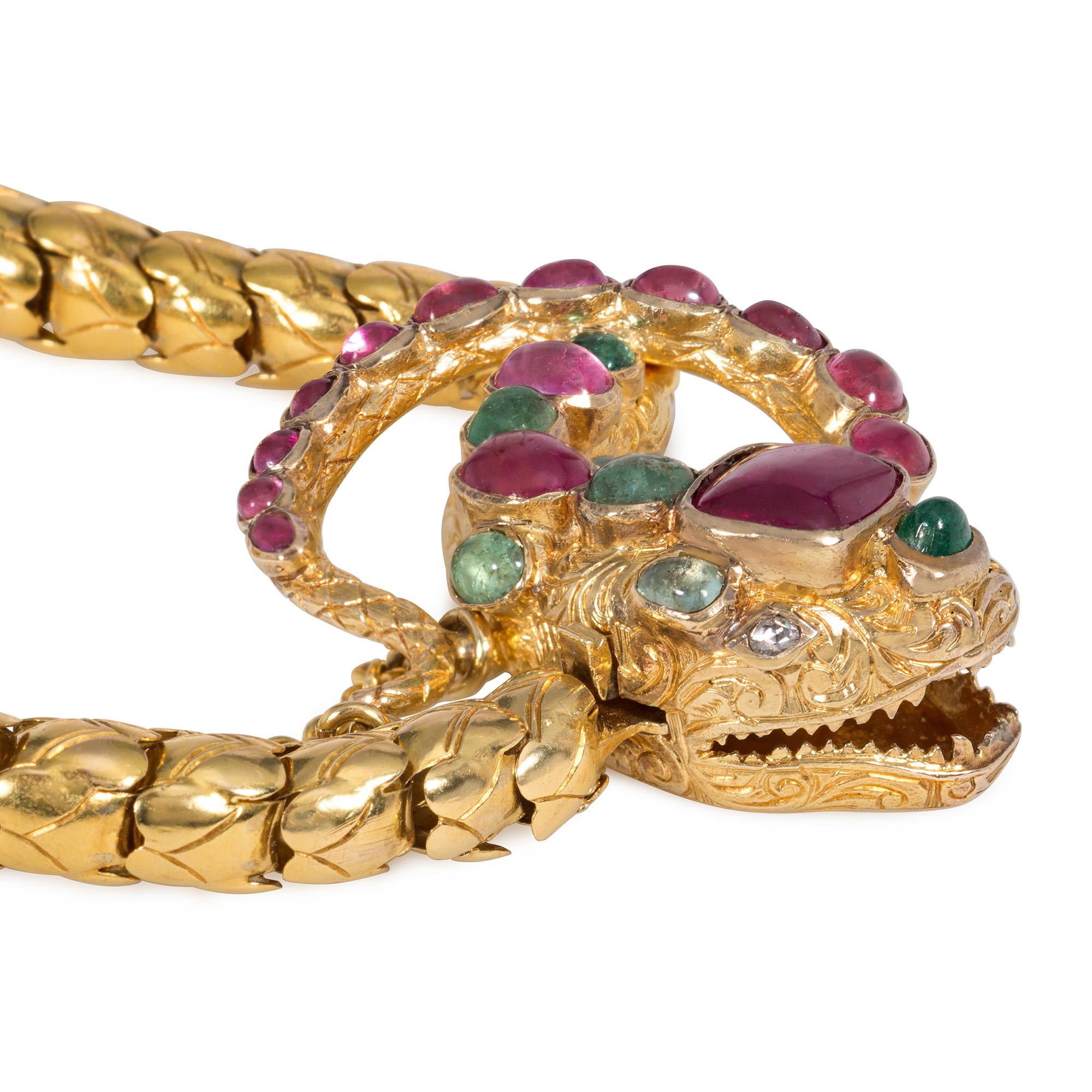 Antique Early 19th Century Gold, Ruby, and Emerald Coiled Snake ...