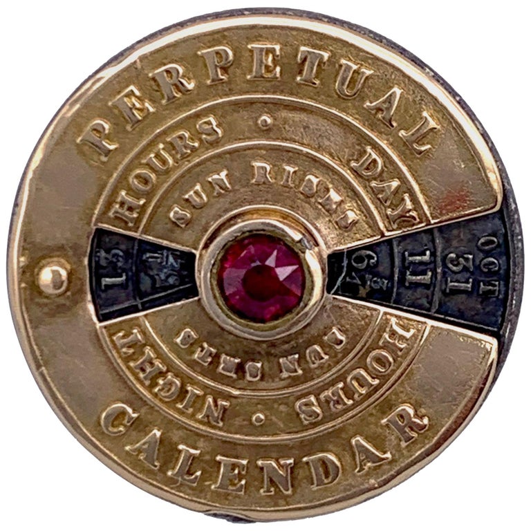 Antique Early 19th Century Perpetual Calendar Sunrise Sunset Gold ...