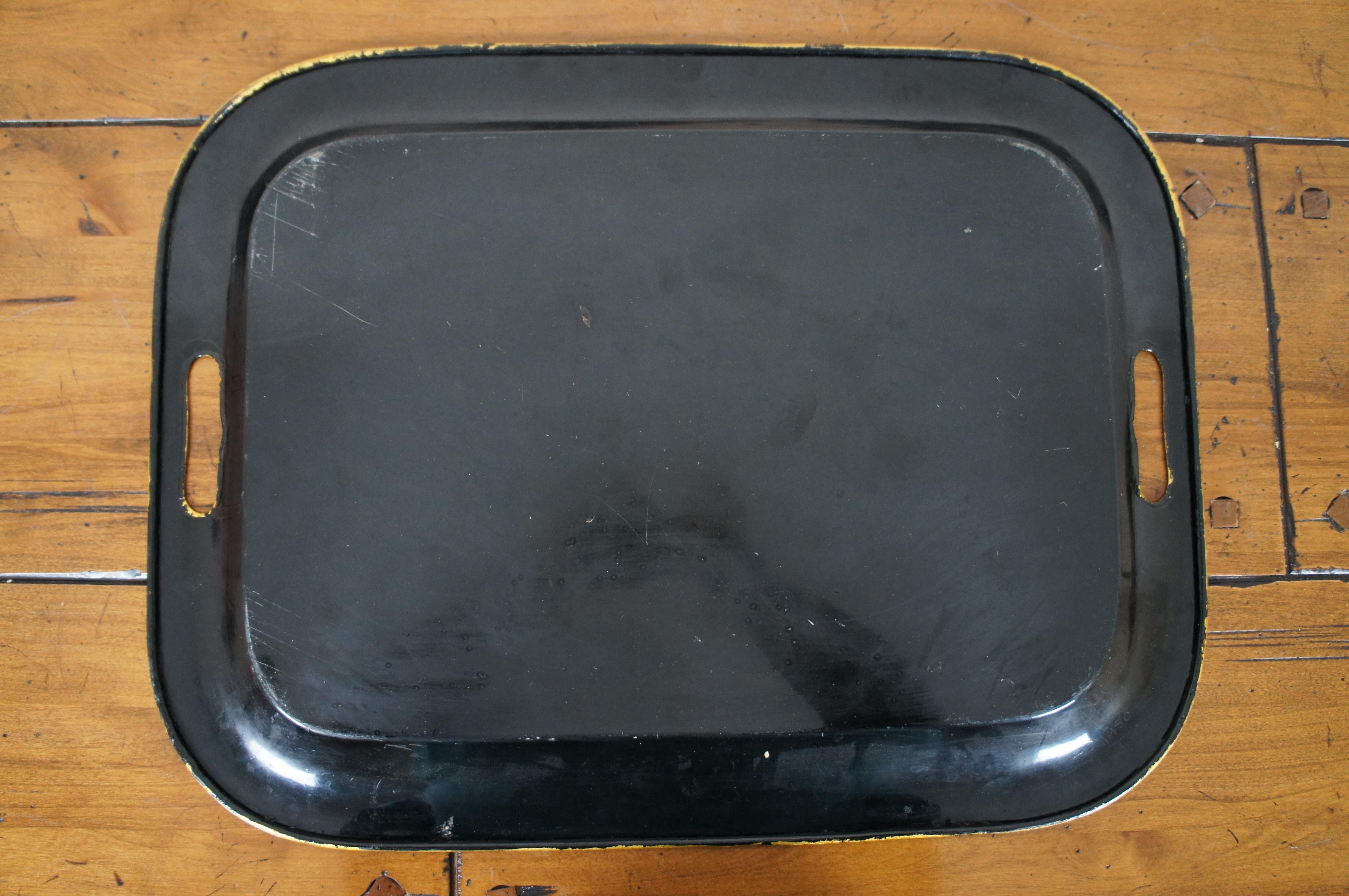 Antique Early 20th C. Hand Painted Toleware Handled Tray Fruit and ...