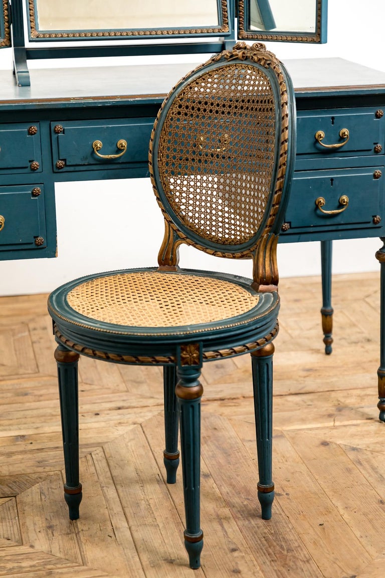 Antique Early 20th Century Blue Painted Dressing Table with Mirror and ...