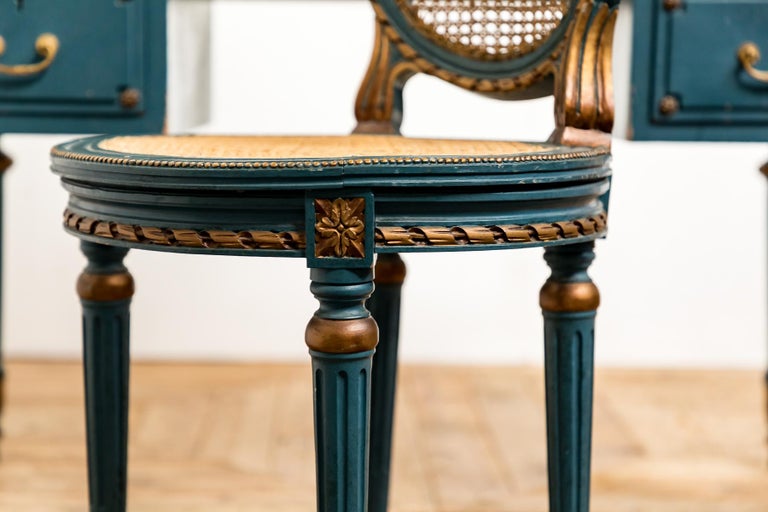 Antique Early 20th Century Blue Painted Dressing Table with Mirror and ...