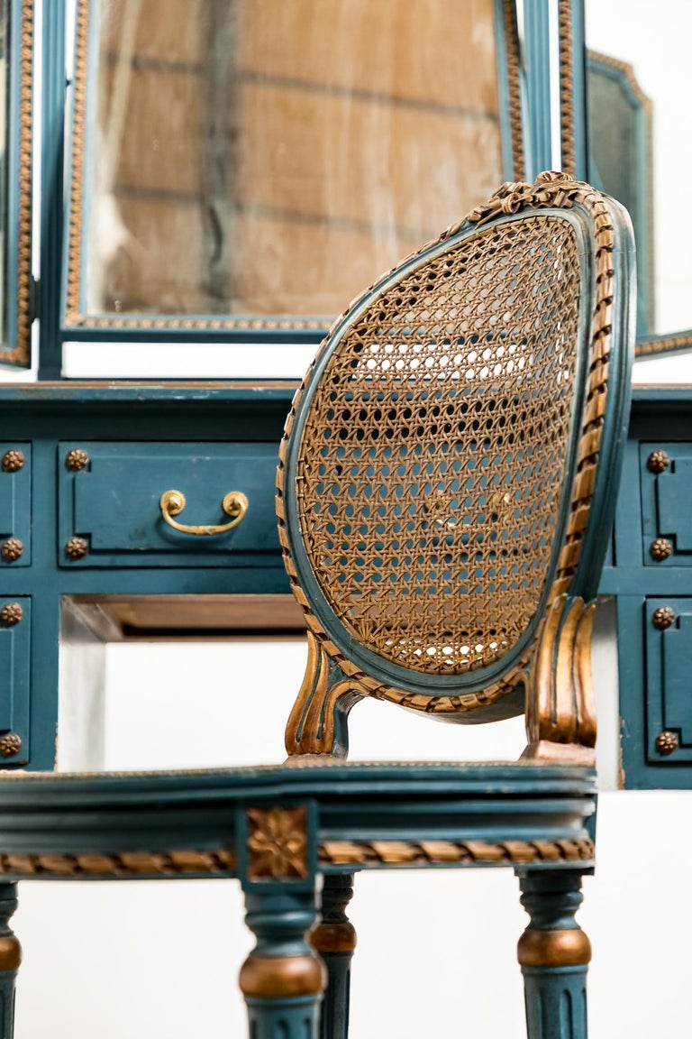 Antique Early 20th Century Blue Painted Dressing Table with Mirror and ...