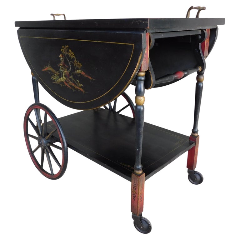 Antique Early 20th Century Chinoiserie Hand Paint Decorated Rolling ...