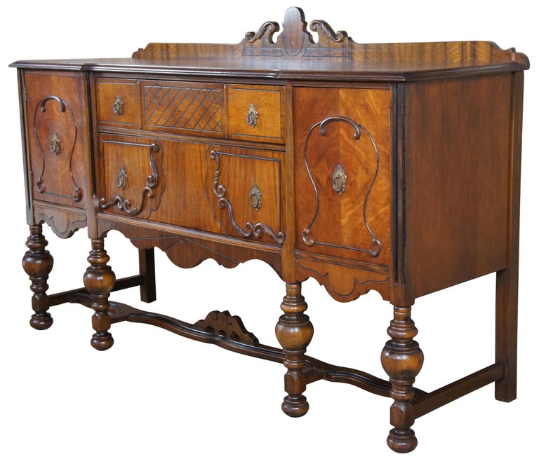 Antique Early 20th Century Jacobean Revival Walnut Burled Buffet ...