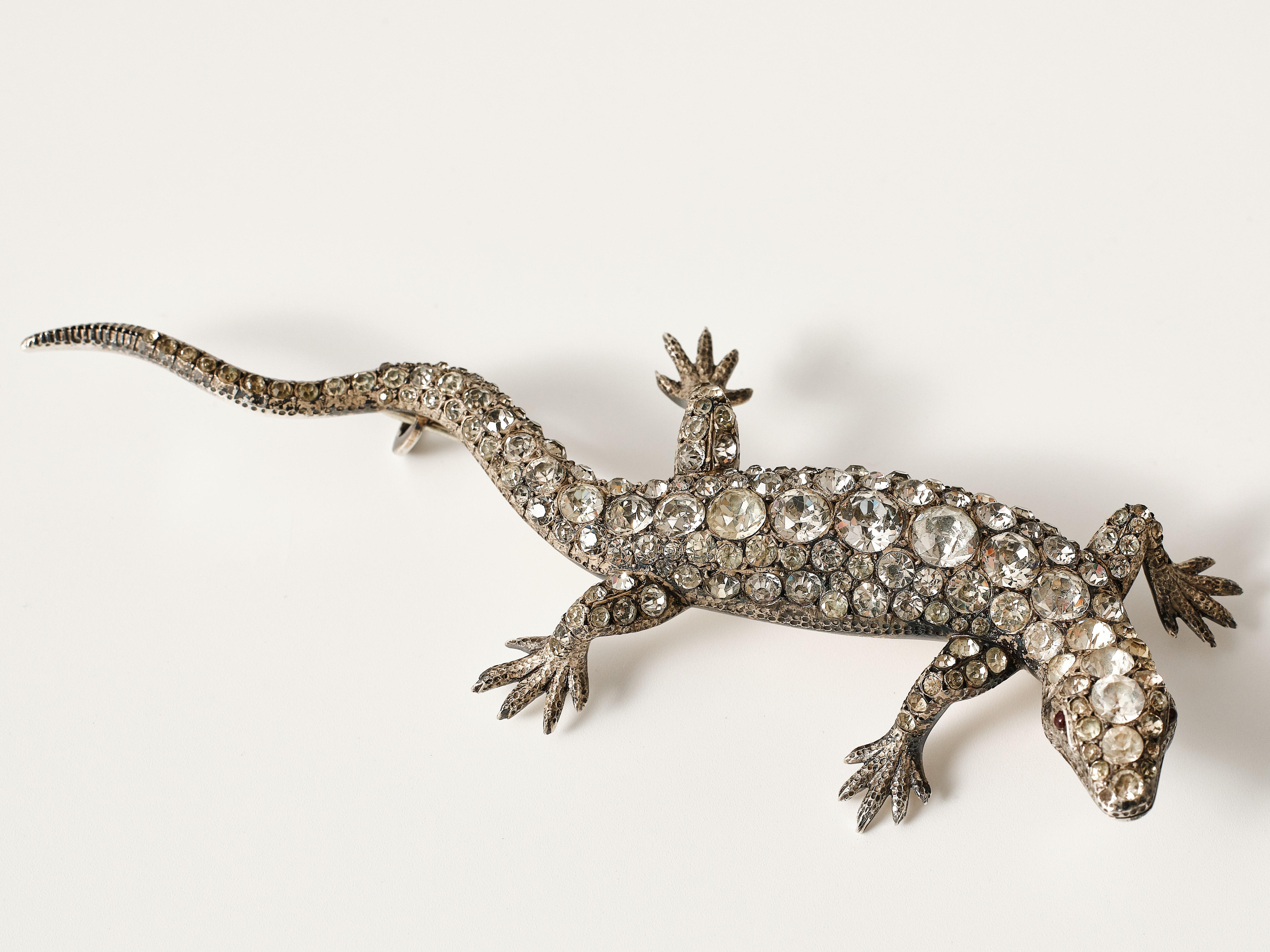 Antique early 20th century silver and paste lizard salamander brooch ...