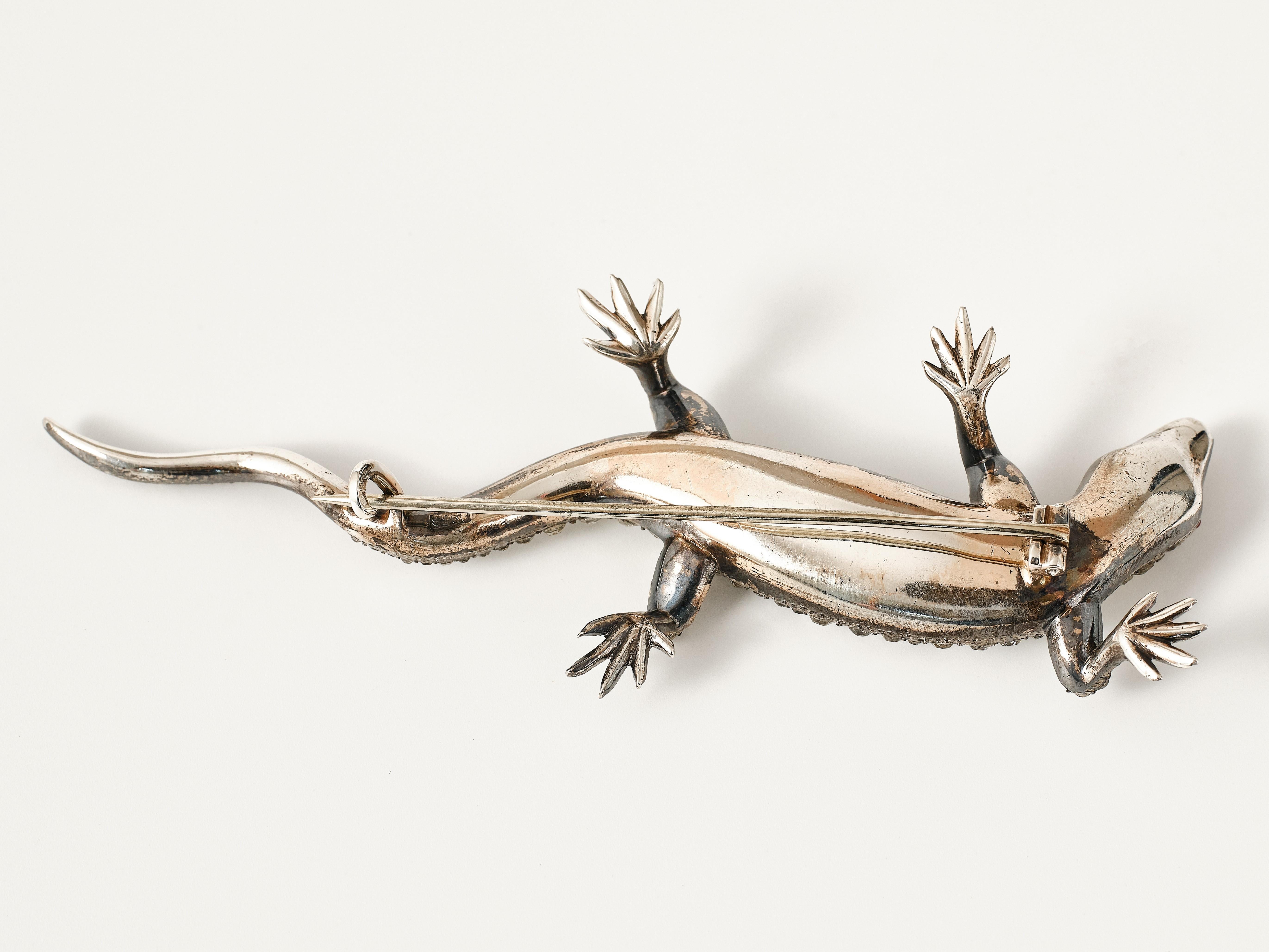 Antique early 20th century silver and paste lizard salamander brooch ...
