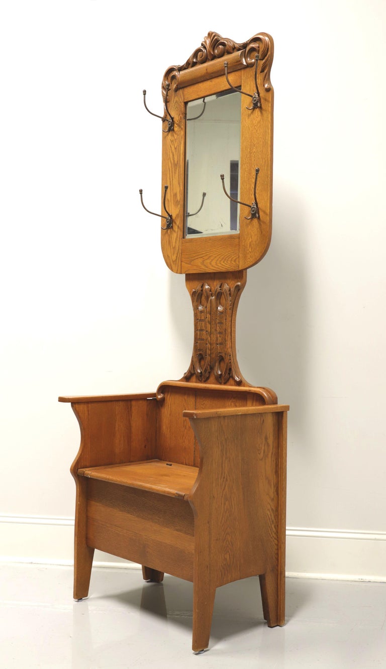 Antique Early 20th Century Victorian Oak Hall Tree with Bench at 1stDibs
