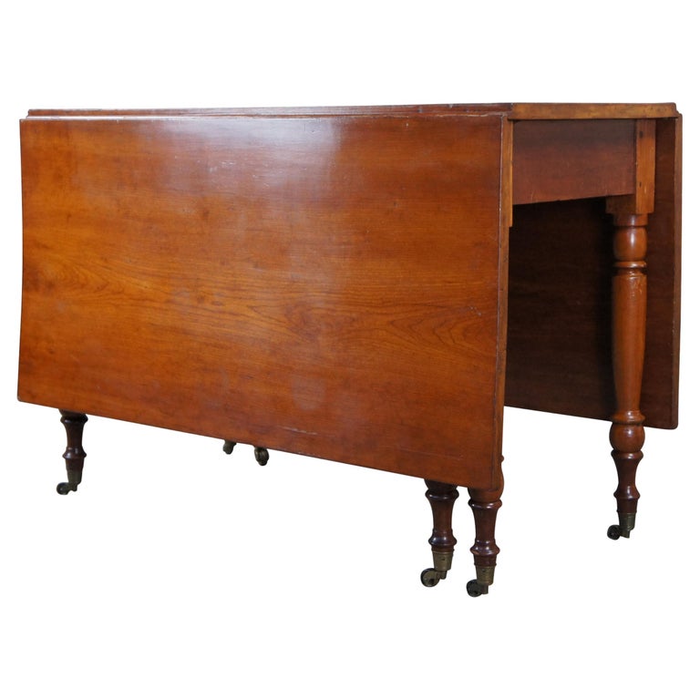 Antique Early American Cherry Drop Leaf Dining Breakfast Farmhouse Table For Sale at 1stDibs