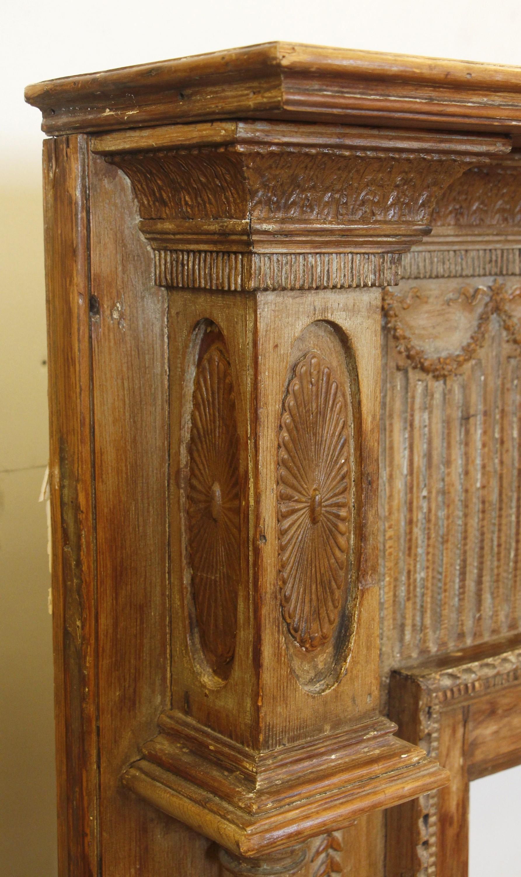 Antique Early American Federal Style Wood Mantel w/ Sunburst and Floral ...