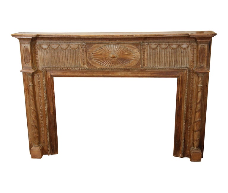 Antique Early American Federal Style Wood Mantel w/ Sunburst and Floral ...