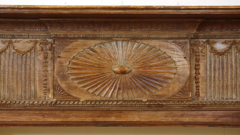 Antique Early American Federal Style Wood Mantel w/ Sunburst and Floral ...