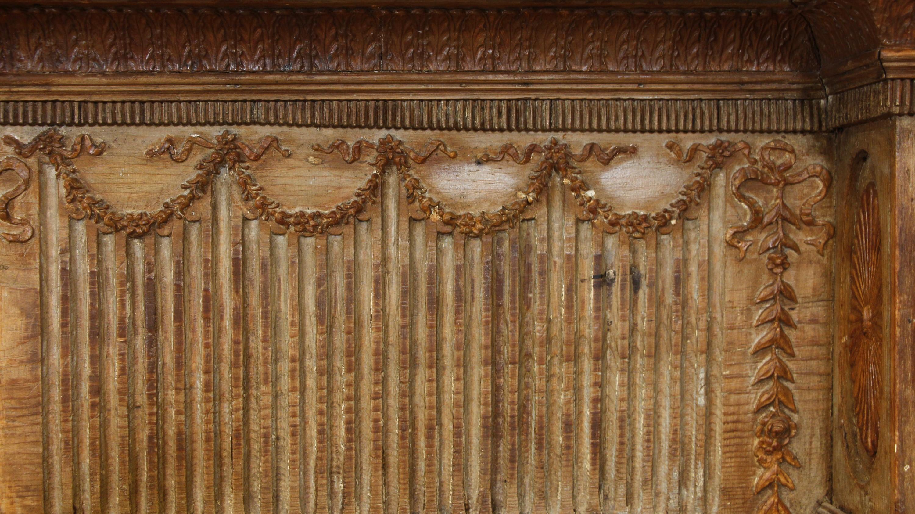 Antique Early American Federal Style Wood Mantel w/ Sunburst and Floral ...