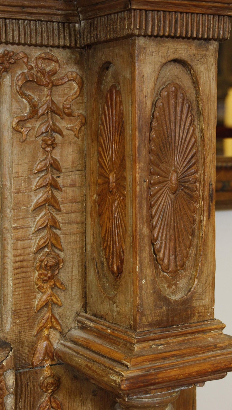 Antique Early American Federal Style Wood Mantel w/ Sunburst and Floral ...