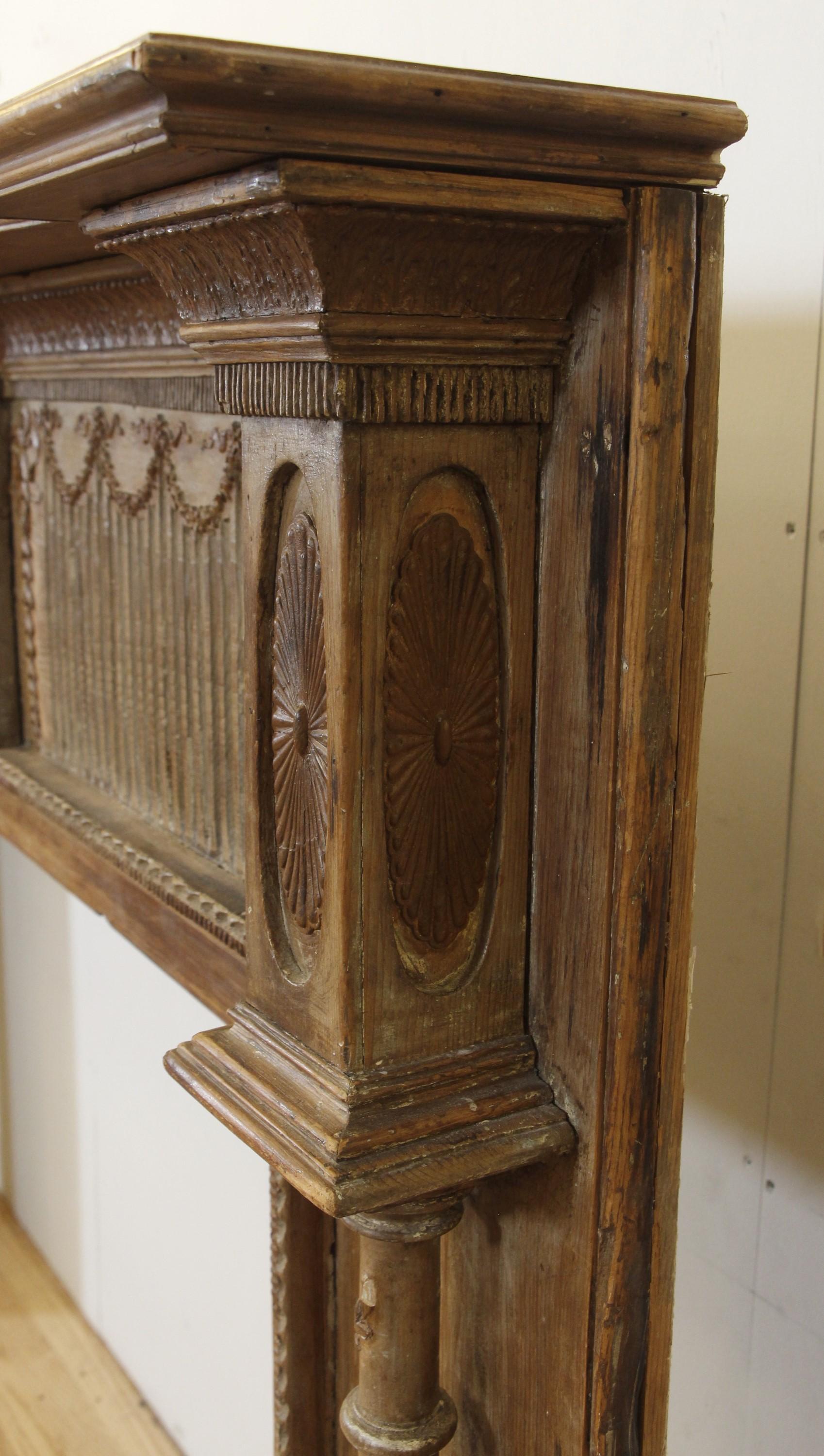 Antique Early American Federal Style Wood Mantel w/ Sunburst and Floral ...