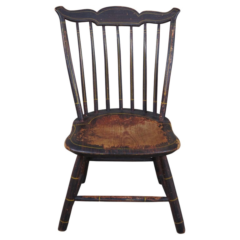 Antique Early American Painted Windsor Spindle Back Step Down Chair ...