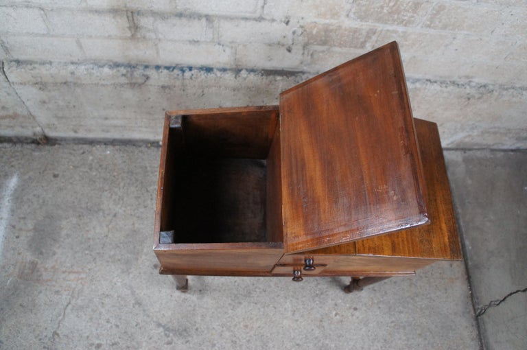 Antique Early American Style Walnut Standing Sewing Box Lidded Cabinet ...