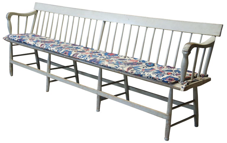 Antique Early American Windsor Pine Spindle Back Colonial Deacons Bench ...