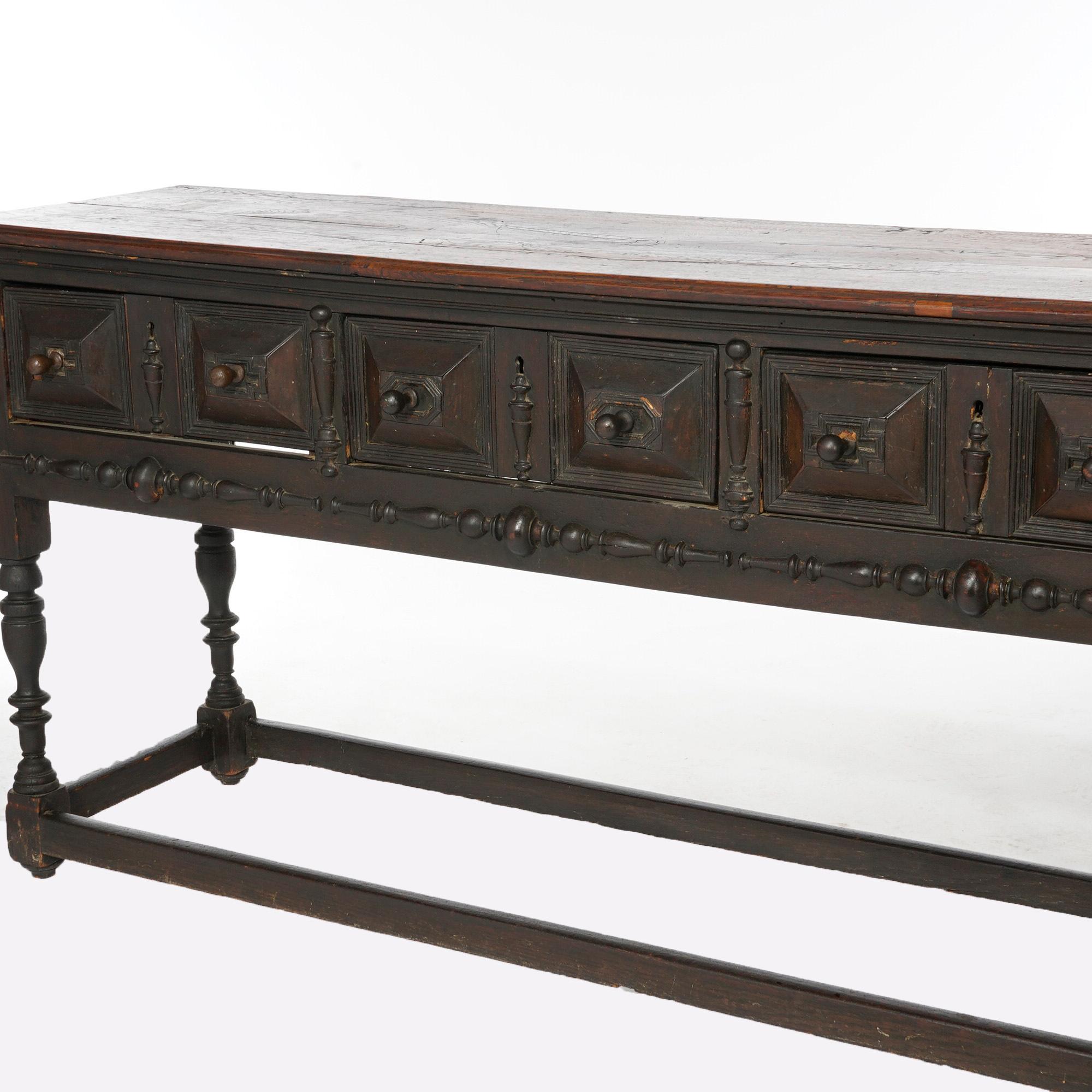 Antique Early Jacobean Carved English Oak Triple Drawer Sideboard 18th ...