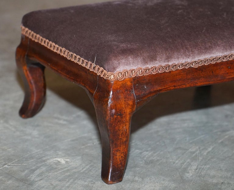 Antique Early Regency Hardwood Footstool Purple Upholstery for Wingback ...