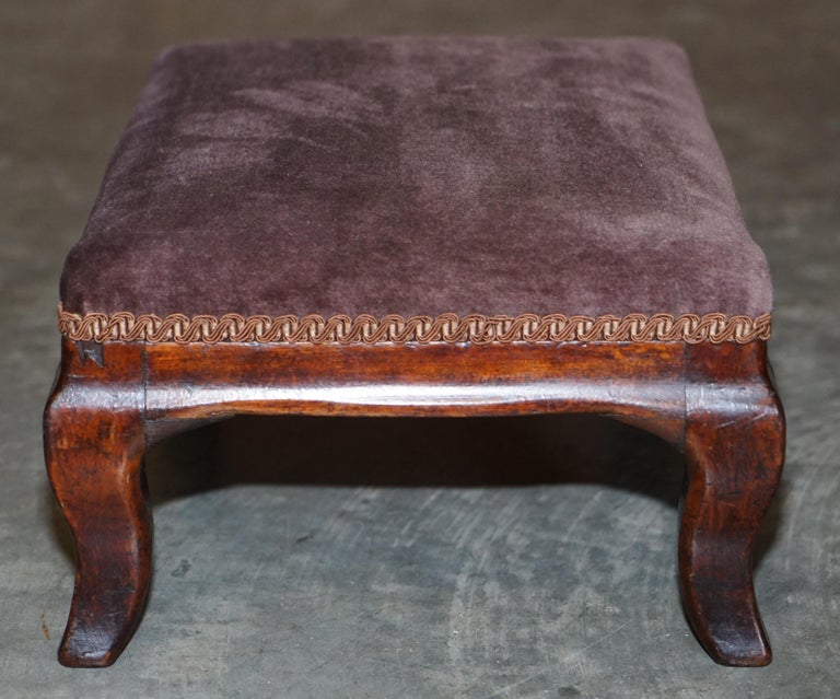 Antique Early Regency Hardwood Footstool Purple Upholstery for Wingback ...